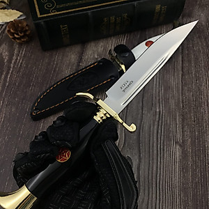 HUAAO 10.2in Fixed Blade Hunting Knife with Sheath, Bowie Knife Full Tang, 440C Blade Acrylic Handle, Survival Camping Knife for Outdoor Bushcraft (black handle)