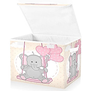 Kigai Cute Bowknot Elephant Storage Baskets for Shelves Foldable Closet Basket Storage Bins with Lid for Clothes Home Office Toys Organizers