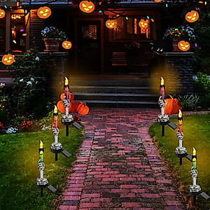 YBB 3 Pack Solar Skeleton Ghost Hands Candle Stake Lights, LED Skull Garden Lawn Yard Pathway Landscape Lights for Halloween Outdoor Decoration