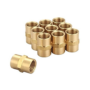 T TANYA HARDWARE Pipe Fitting and Air Hose Fitings, Hex Nipple Coupling Set - 1/4-Inch NPT x 1/4-Inch NPT,Solid Brass, Female Pipe- 10 Piece