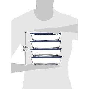 Anchor Hocking 6-Cup Rectangular Food Storage Containers with Blue Plastic Lids, Pack of 4