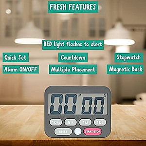 Searon Digital Countdown Kitchen Timer, 3.3" LCD Display, Quick Setting, Alarm On/Off LED Flashing Alarm, Magnets and Stand for Cooking Classroom Kids Homework Fitness