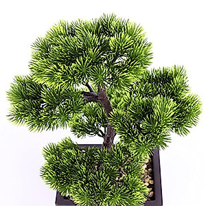 Rozwkeo Artificial Bonsai Tree Fake Plant Decoration Potted Tree Small Faux House Plants Plastic Japanese Pine for Home Indoor Office Fairy Garden Windowsill Desktop Display Zen Decor