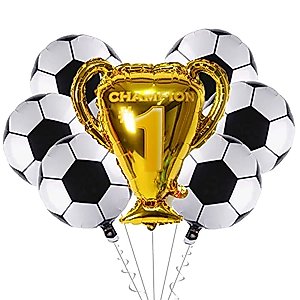 Soccer Party Balloons Set, 32 Inch Champion Trophy Mylar Foil Balloon and Football Helium Foil Balloons, World Cup 2022 Decor for Boys Kids Soccer Ball Fans Sport Birthday Party Decoration Supplies