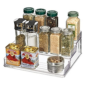 mDesign Plastic Kitchen 3-Tier Spice Rack Holder, Storage Organizer for Cabinet, Counter, Pantry, Shelf, Hold Spices, Seasoning, Jars, Canned Food, Appliances - Ligne Collection - 2 Pack - Clear