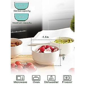 DOWAN 10 Ounces Porcelain Bowls Set, 6 Packs, Small Bowls, Ceramic White Bowls for Kitchen, Dessert Bowls for Ice Cream, Small Serving Bowls for Dipping, Rice, Prep, Side Dishes,Cereal,Microwave Safe