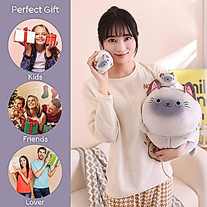 SQEQE Siamese Cat Plush, Cute Siamese Cat Stuffed Animals Mommy with 4 Squishy Kitties in her Tummy, Soft Siamese Cat Plushies Pillow Gifts for Kids