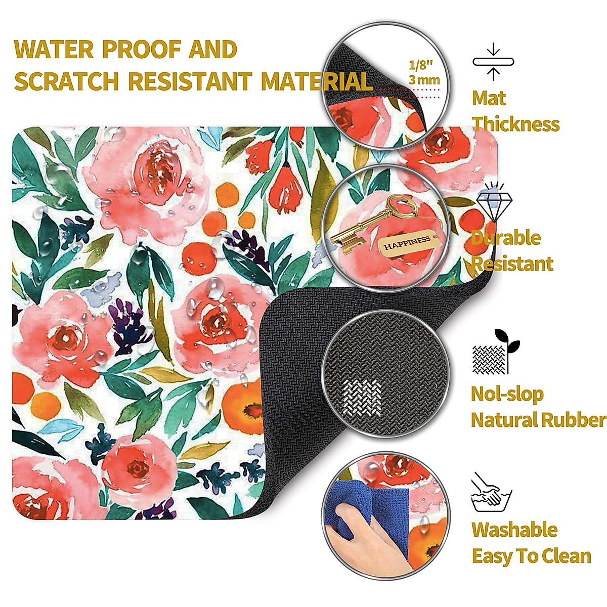 Hokafenle Square Mouse Pad, Smooth Premium-Textured Mouse Mat Thick, Computer Mousepad for Wireless Mouse, Non-Slip Base(9.5 x 7.9 Inch, Watercolor Rose Floral)
