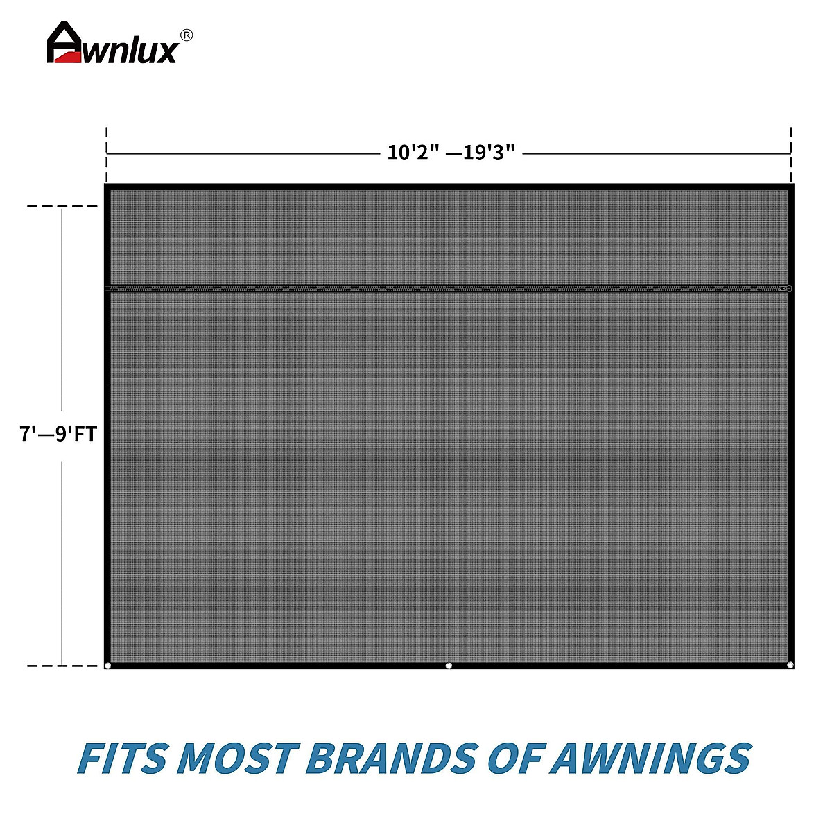 AWNLUX RV Awning Sun Shade Screen with Zipper, 8' X 19' 3'' Black Tentproinc Mesh Sunshade Camper Trailer Awning Shade Screen UV Blocker Completed Kits