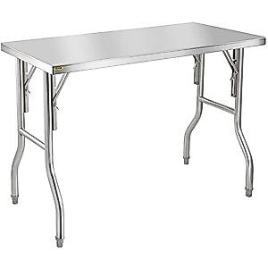VEVOR 48 x 30 Inch Commercial Prep, Heavy-Duty Folding 661 lbs Load, Work Table, Silver Stainless Steel Kitchen Island