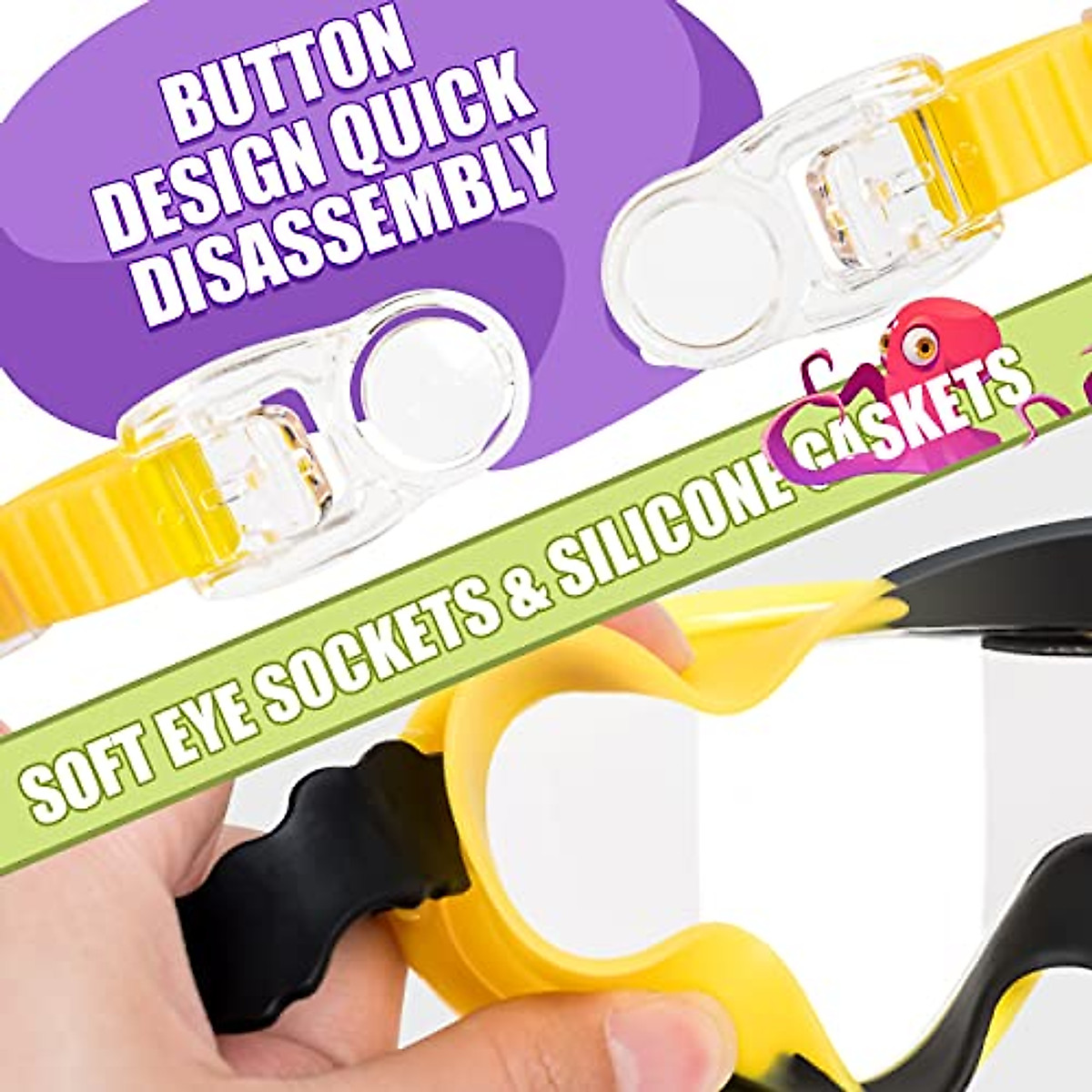 Kids Swim Goggles, 2-Pack Swimming Goggles for Kids, Child, Boys or Girls From 3-15, Anti Fog Wide View Swim Pool Goggles