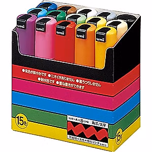 Posca Set of 15 Acrylic Paint Pens with Bold Point Tips, Paint Markers for Rock Painting, Fabric, Glass Paint, Metal Paint, and Graffiti