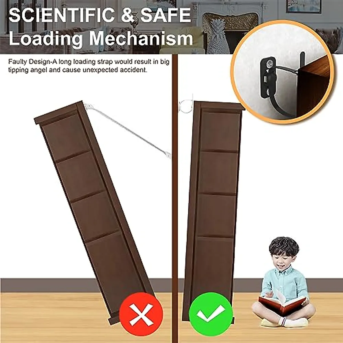 ICERO Furniture Straps (8 Pack) Anti Tip Furniture Anchors for Baby Proofing, Dresser Wall Safety Anchor, Furniture Wall Anchor, Wall anchors for furniture, Adjustable Child Safety Straps, Black