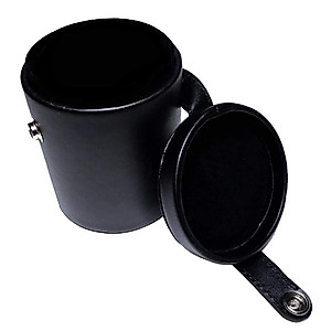 Black Leatherette Deluxe Dice Cup with Storage Compartment for Included Poker Dice Set with Clubs Ace Design