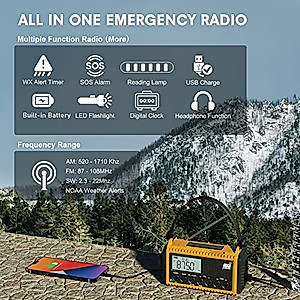 Hand Crank Radio Solar with LED Flashlight for Emergency, Portable NOAA Weather Radio with Rechargeable Battery for Outdoor Hurricanes, Battery Operated Radio with AM/FM/SW, SOS Alarm, Phone Charger