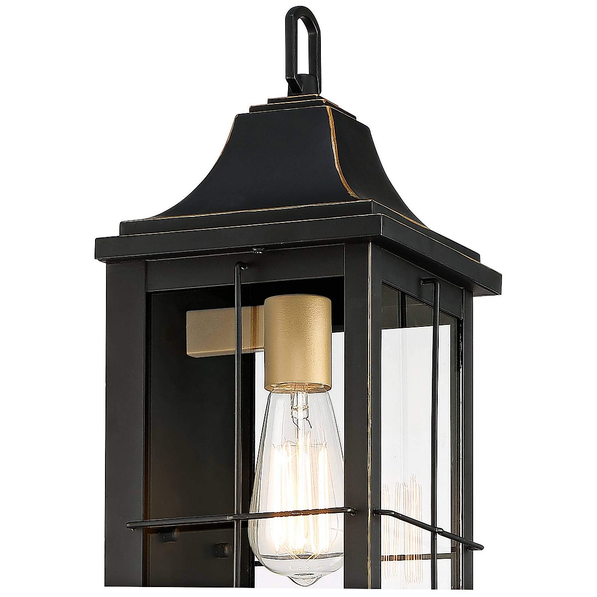 John Timberland Sunderland Traditional Outdoor Wall Light Fixture Black Warm Gold 18 1/2" Clear Glass Panels for Exterior House Porch Patio Outside Deck Garage Yard Front Door Garden Home