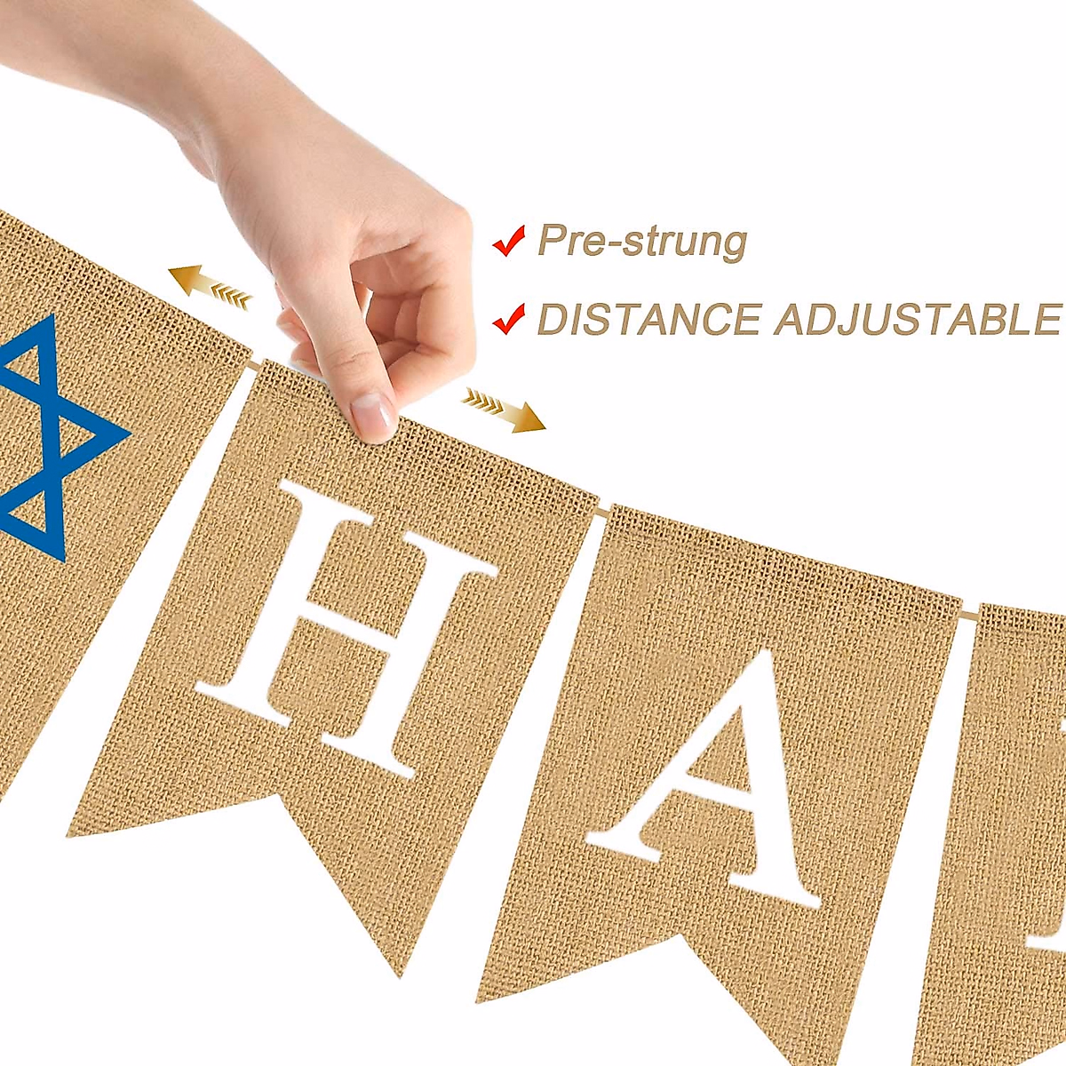 Rainlemon Jute Burlap Happy Passover Banner Rustic Mantel Fireplace Garland Decoration Supply