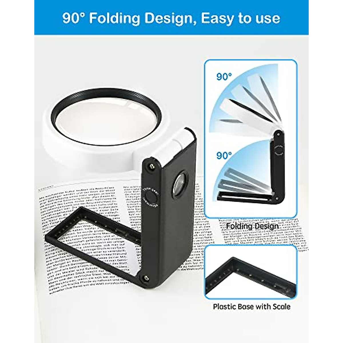 Wapodeai Magnifying Glass with Light, 6X 25X Magnifying Glass for Reading, Suitable for Reading, Jewellery, Crafts, Lnspection, Science, Seniors Read, Stamps, Map.