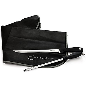 Ham Carving Knife with Honing Steel and Ham Cover - Professional Set for Slicing Serrano, Ibérico Ham & Italian Prosciutto