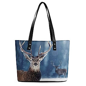 Womens Handbag Deer Winter Snow Leather Tote Bag Top Handle Satchel Bags For Lady
