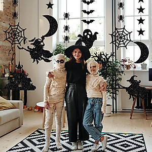 Halloween Black Creepy Vintage Party Decorations - 12Pcs Hanging Streamers Garland,Bat Witch Spider Swirl Ceiling Outdoor Indoor Wall Decor Party Props,Porch Room Scary Supplies Hugtmr