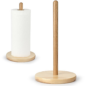 E-ROOM TREND Paper Towel Holder Bamboo Thicken Base Paper Towel Dispenser Kitchen Steady Bathroom Towel Roll Stand Organizer Wooden Paper Roll Holder for Countertop Table Cabinet(A074)