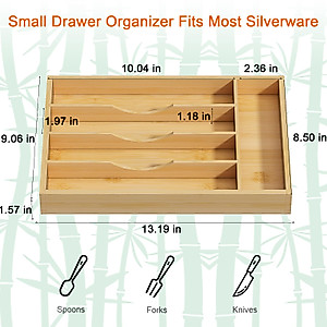 Youpehom Bamboo Utensil Organizer for Kitchen Drawers, Utensil Tray and Cutlery Silverware Holder,Wood Drawer Dividers with 5 Slots