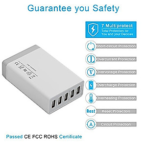 Desktop 5 Port USB Wall Charger 40W 8A, USB Hub Charging Station for Multiple Devices, Protable Multi Port USB Charger for Cell Phone x 8 8 Plus Pro, Pad, Android Smart Phone and More