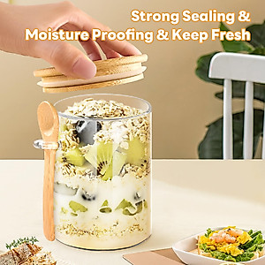 2 Pack 25oz Large Overnight Oats Containers with Lids, Overnight Oats Jars with Spoons, Glass Jars with bamboo Lids,salad jars with lids meal prep for Chia Seed Pudding Yogurt Cereal Coffee Flour