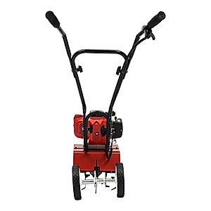 Tiller Cultivator, Powerful 52cc 2 Stroke Air-cooled Gas Engine, Gear Drive Transmission, Farm Yard Garden Tilling Tool, 6500 rpm, Red
