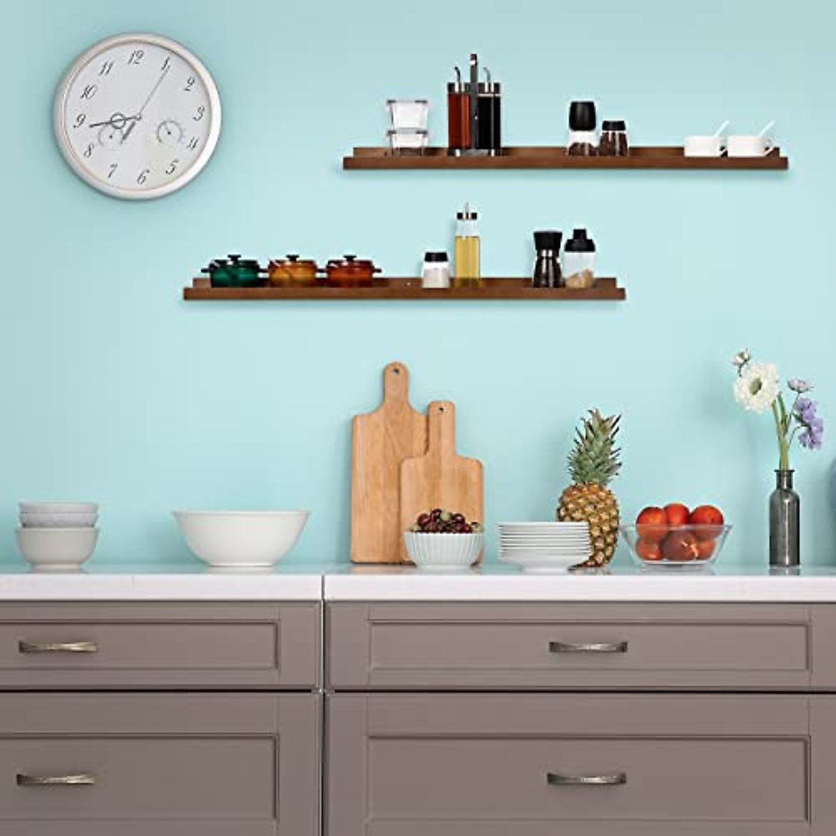 ALIMORDEN 36 inch Long Photo Ledge Shelves Set of 2, Natural Wood Large Floating Shelves for Bedroom Living Room Bathroom Kitchen, Dark Walnut,36" x 5"