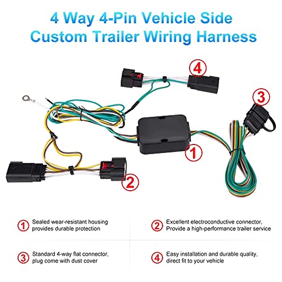 WATERWICH 4 Way Trailer Wiring Harness 56407 Compatible with Jeep Wrangler JL 2018-2023 and Jeep Gladiator 2020-2023, 4-Pin Trailer Hitch Wiring Harness