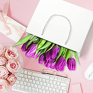 Lyellfe 30 Pack White Gift Bags, Waterproof Kraft Paper Bags with Handle Bulk, Heavy Duty Recyclable Shopping Bag, Retail Bags, Merchandise Bags for Birthday, Wedding, Party, Christmas, S, M, L