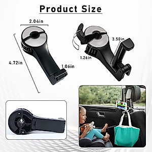 Kewucn Car Seat Headrest Hook with Phone Holder, 2 Pack 360° Rotation Auto Back Seat Hook for Purses and Bags, Universal Vehicle Seat Hook Hanger Storage Organizer for Cloth Toys (Silver)