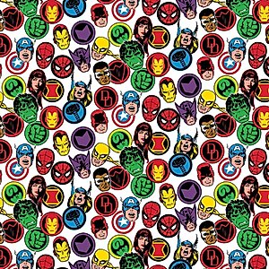 Marvel Fabric Character Hero Heads in White Premium Quality 100% Cotton Fabric by The Yard
