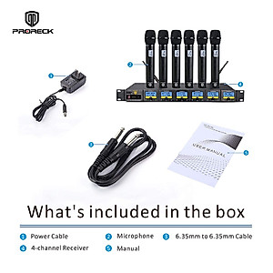 PRORECK MX66 6-Channel UHF Wireless Microphone System with 6 Hand-held Microphones Karaoke Machine for Party/Wedding/Church/Conference/Speech