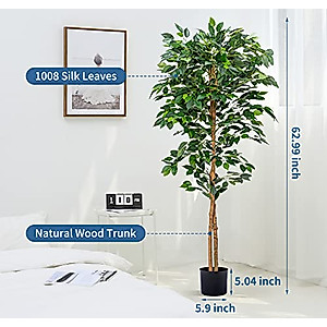 Aphighjoy Faux Plants Artificial Ficus Trees Eucalyptus Trees with Silk Leaves Fake Moss and Sturdy Nursery Pot, Fake Plants for Office Home Decor (5Ft - 1Pack, Upgraded Ficus Tree)