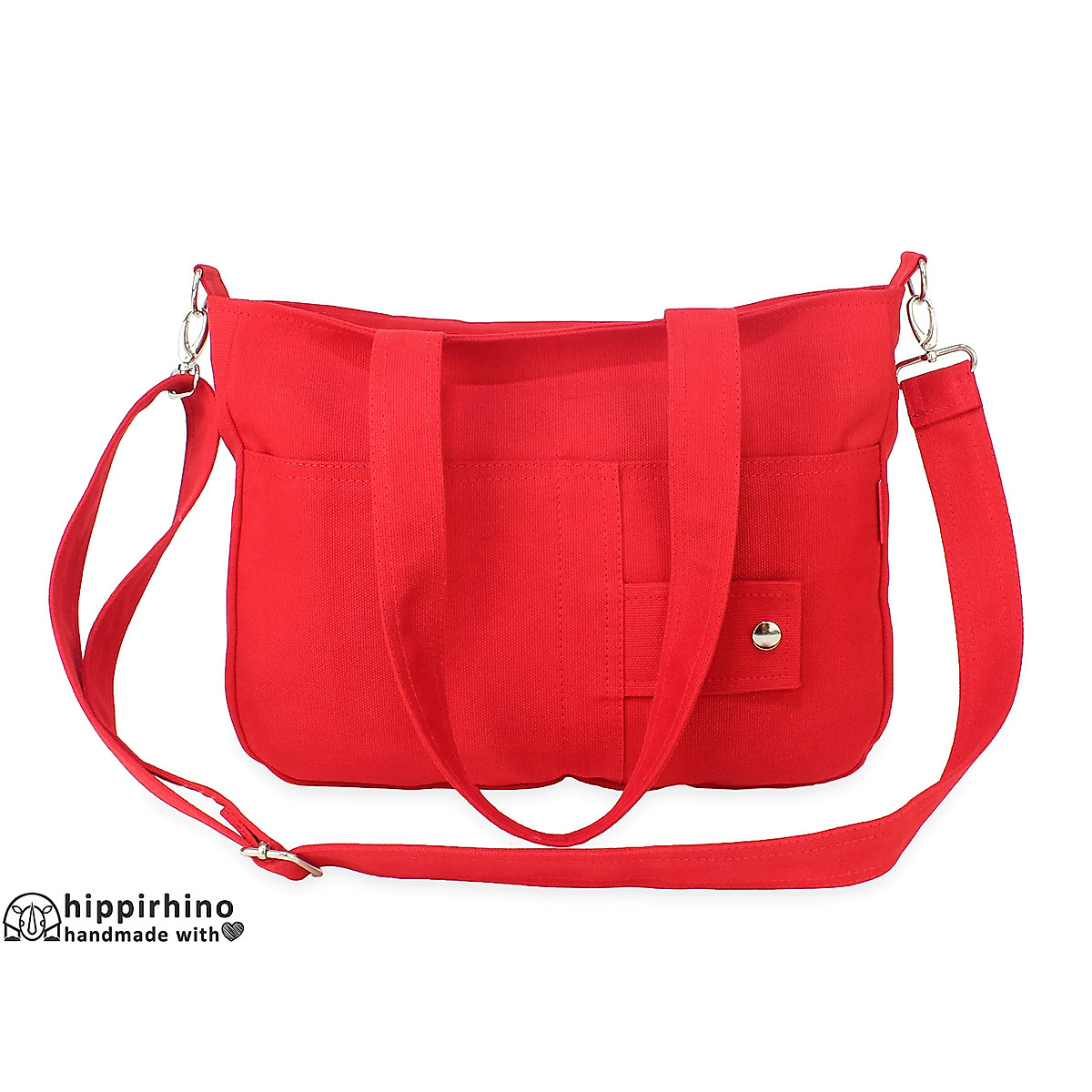 Women's Canvas Shoulder Bag Crossbody Detachable Strap Multi Pockets Messenger Bag Zipped Closure Purse Red