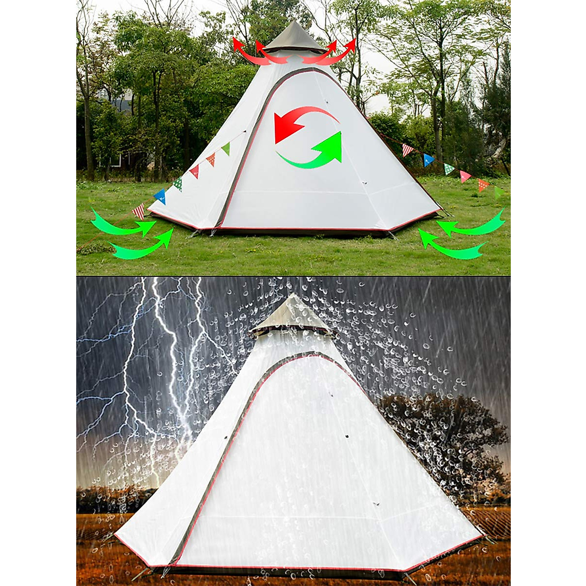 12'x10'x8'Dome Camping Tent 5-6 Person 4 Season Double Layers Waterproof Anti-UV Windproof Tents Family Outdoor Camping Tent(white)