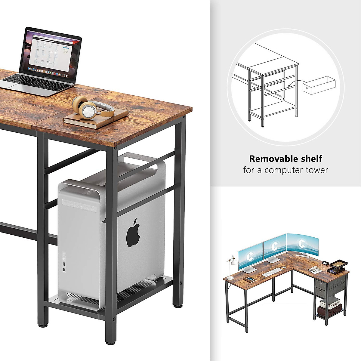 Cubiker L-Shaped Computer Desk, Gaming Corner Desk with Non-Woven Drawer, Home Office Sturdy Writing Table, Space-Saving, Easy to Assemble