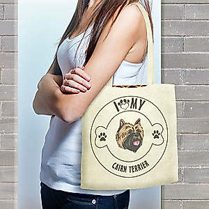 Custom Canvas Tote Shopping Bag I Love Paw My Cairn Terrier Dog Cairn Terrier Reusable Beach Bags for Women Black Design Only