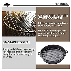 CAMPINGMOON φ8.27inch/φ21cm Round Stainless Steel Roasting Baking Steaming Cooling Rack Cooking Grid Grill Fits for 10-inch Dutch Oven W21