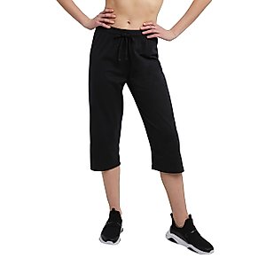 Champion, Lightweight Lounge Cropped Pants, Jersey Knit Capri for Women, 18", Black, XX-Large