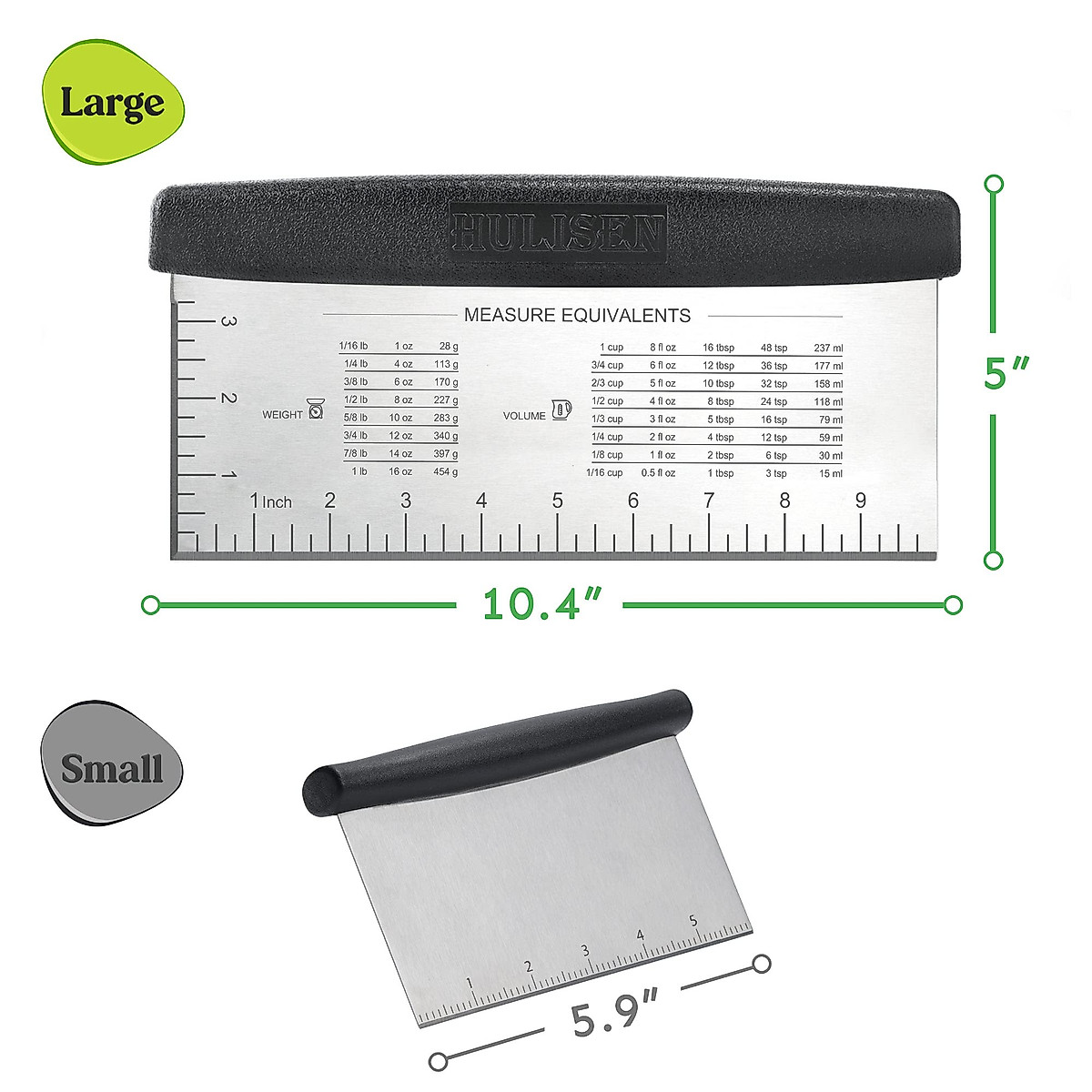 HULISEN Large Bench Scraper for Baking, 10 inch Dough Pastry Scraper with Measuring Scale, Stainless Steel Cake Scraper, Pizza Cutter, Food Chopper, Bread Separator Knife