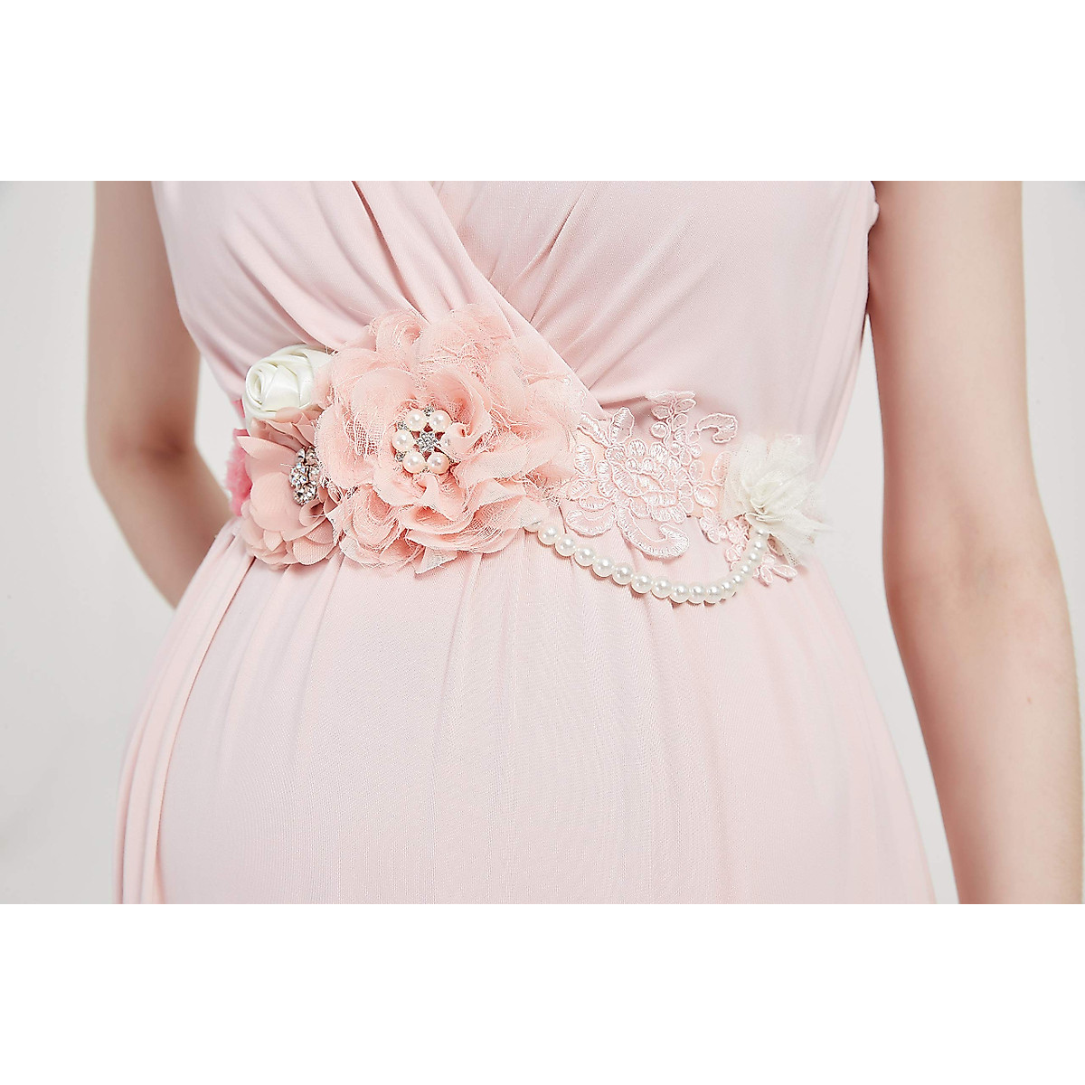 FANFAN Pregnant Wedding Belt Bridal Applique Sash Belt Maternity Satin Belt Y01 (Blush)