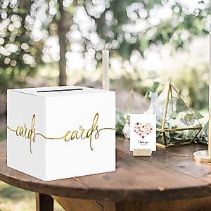 CINSOEN White Card Box with Gold Foil Design Wedding Card Box Gift Cards Receiving Box for Party Graduation Bridal or Baby Showers, Raffle Ticket Box Money Box for Birthday Retirements Anniversaries