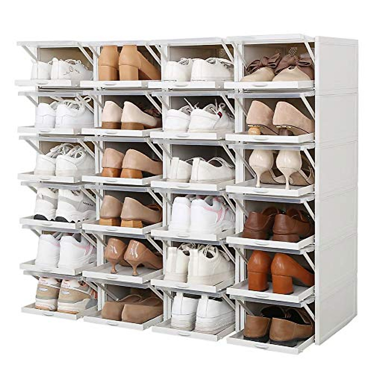 TAZSJG Shoes Rack Plastic Foldable Stackable Shoes Boxes Shoebox Shoe Organizer for High Heels Sports Shoes Storage Drawers