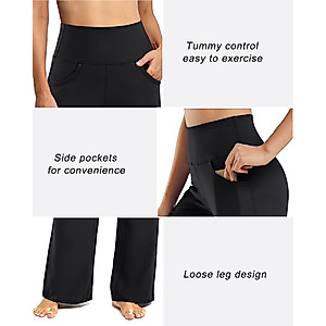 Promover Wide Leg Pants Woman Yoga Pants with Pockets Loose Stretch Casual Lounge Sweatpants Women Fashion Clothing(Black,L,30")