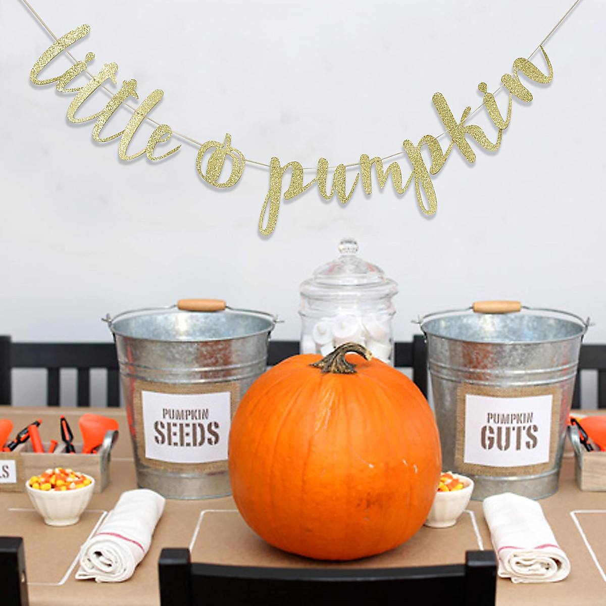 Little Pumpkin Banner - Halloween banner,Little pumpkin 1st birthday banner,Fall Themed Baby Shower Banners, Gold Glitter Fall Baby Party Decorations