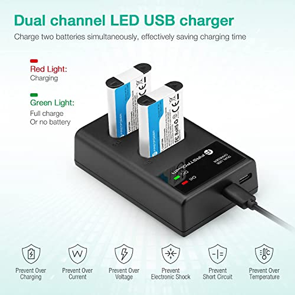 FirstPower NP-BX1 Battery 2-Pack and USB Dual Charger for Sony ZV-1 Sony Cyber-Shot DSC-RX100,DSC-RX100 II,DSC-RX100M II,DSC-RX100 III,DSC-RX100 IV,DSC-RX100 V/VII and Other Models
